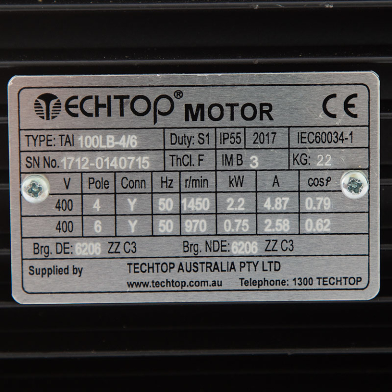 TechTop 2.2kw, 2 speed, 3 phase Belt Drive Motor | Gamato Manufacturing